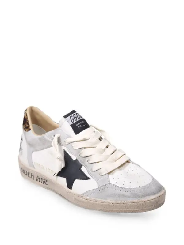 GOLDEN GOOSE Ball Star Leather Sneakers With Leopard Print Detail