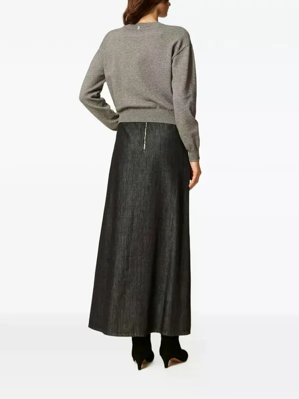 TWINSET Long Flowing Denim Skirt With Front Slit