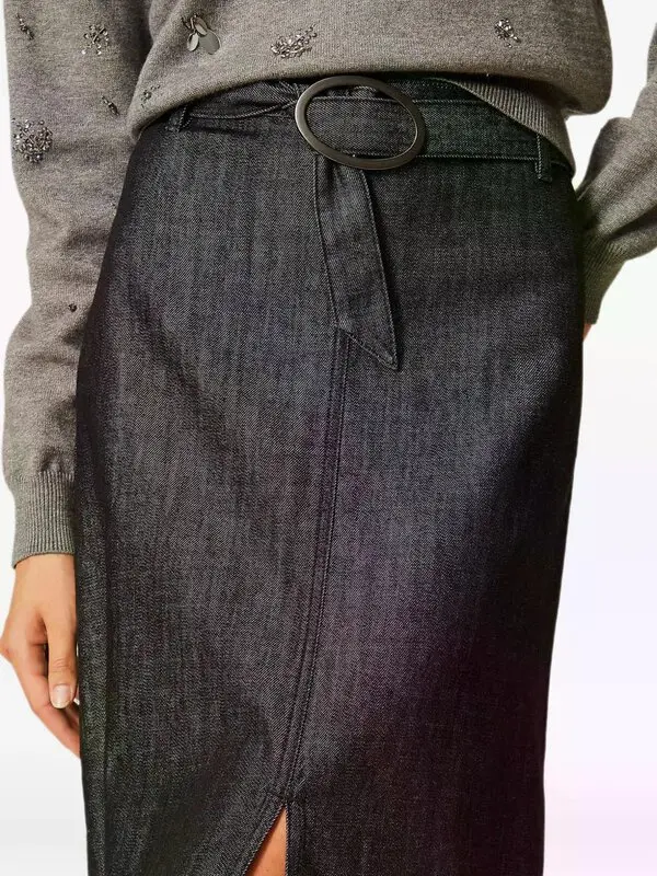 TWINSET Long Flowing Denim Skirt With Front Slit