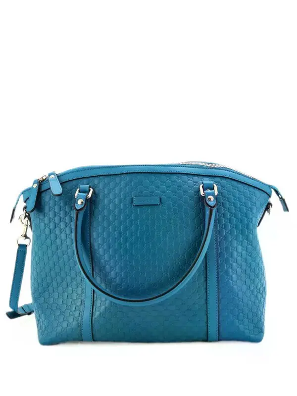 Gucci Britt Convertible Dome Microssima Leather Satchel - Blue