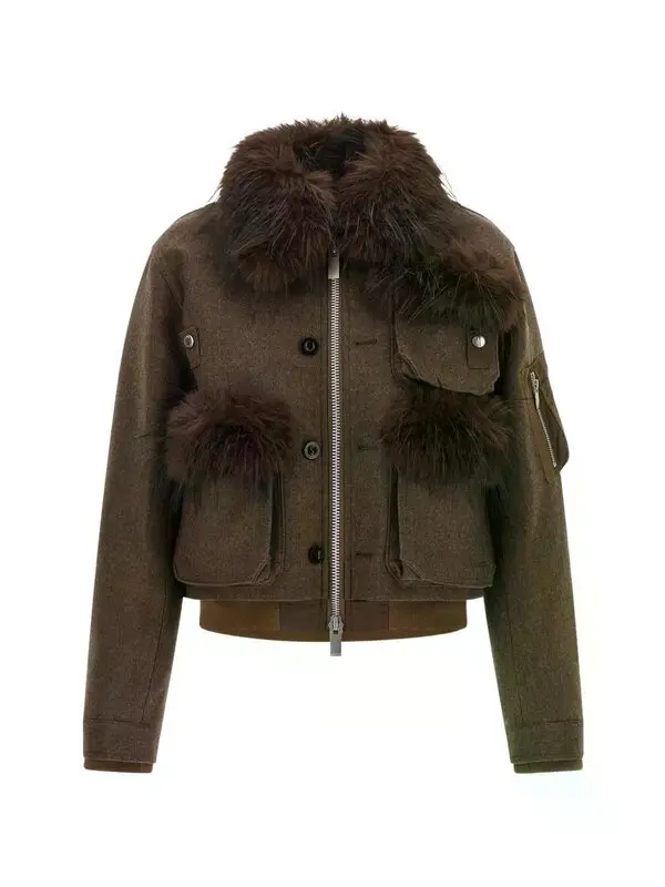 Sacai Faux Fur Trimmed Wool Jacket