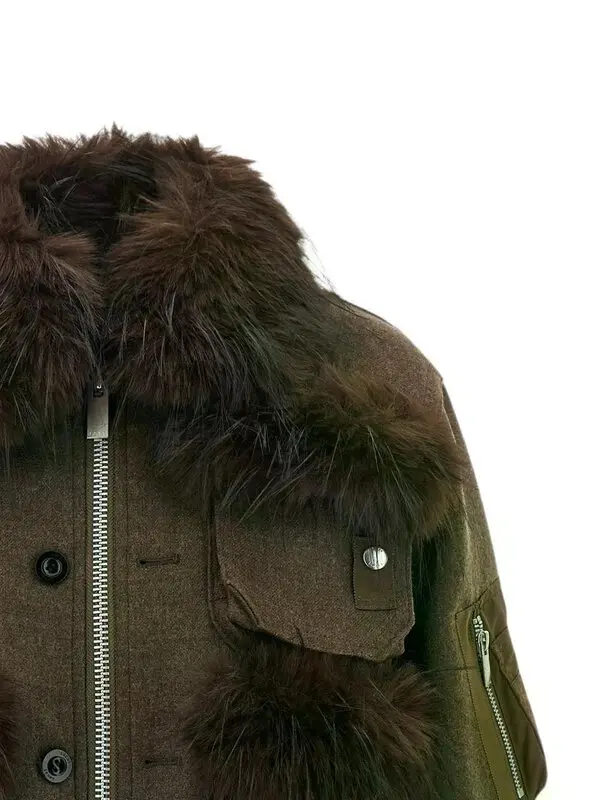 Sacai Faux Fur Trimmed Wool Jacket