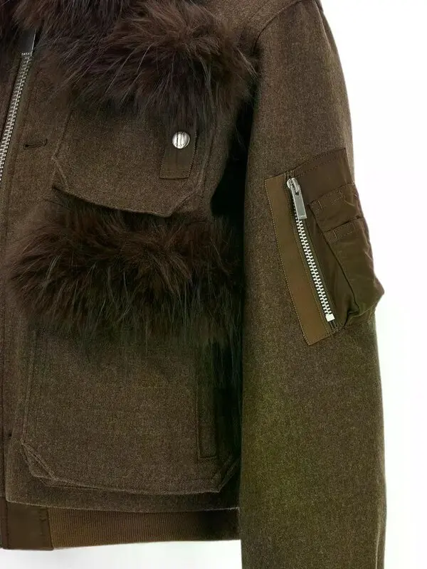 Sacai Faux Fur Trimmed Wool Jacket