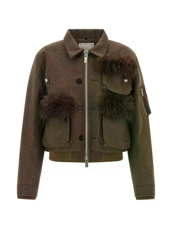Sacai Faux Fur Trimmed Wool Jacket