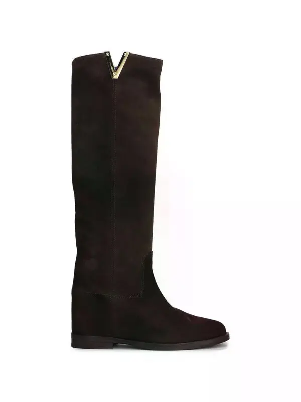 VIA ROMA 15 Knee-high Suede Boots With Internal Wedge Heel - Brown