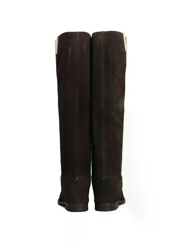 VIA ROMA 15 Knee-high Suede Boots With Internal Wedge Heel - Brown