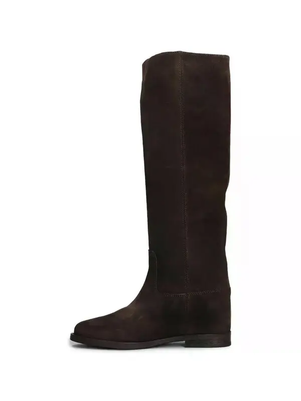 VIA ROMA 15 Knee-high Suede Boots With Internal Wedge Heel - Brown