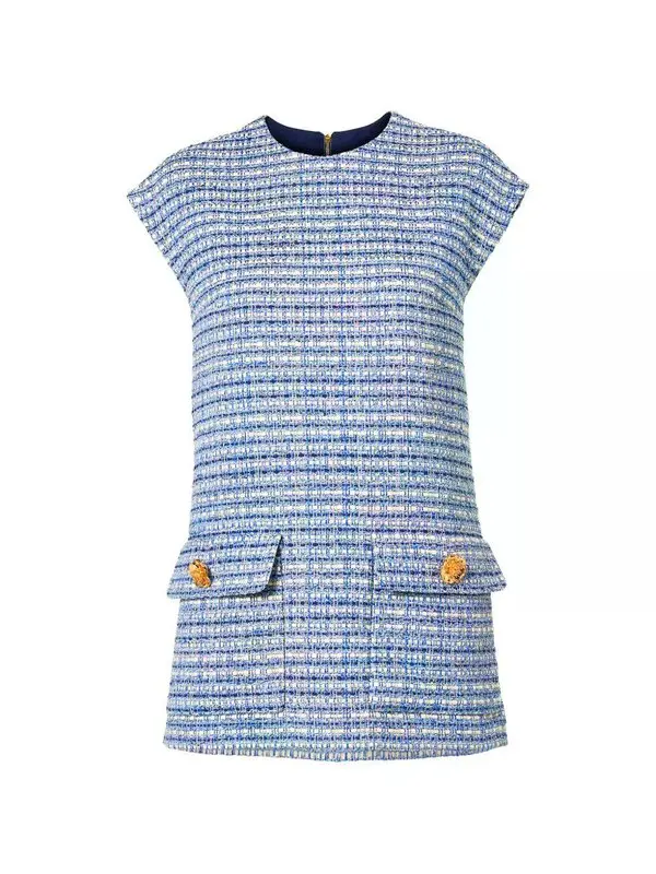 Carolina Herrera Short-sleeved Belted Tweed Blouse - Blue