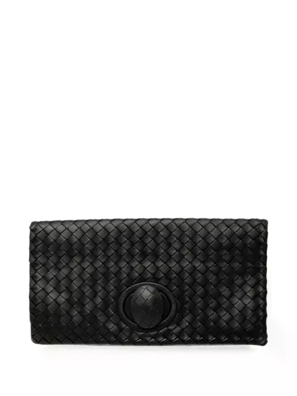 Bottega Veneta Nappa Intrecciato Turn Lock Clutch Bag - Black