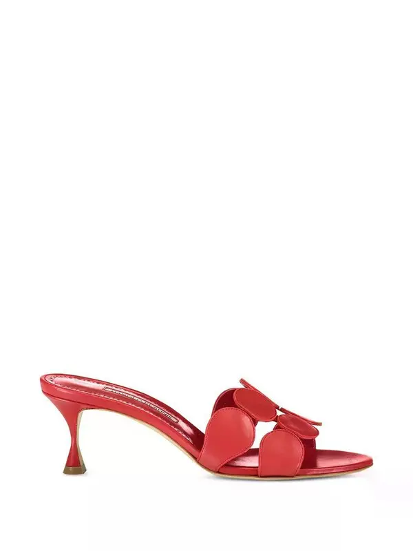 Manolo Blahnik Leather Appliqué Kitten Heel Sandals - Red