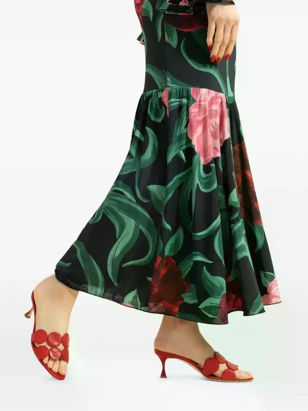 Manolo Blahnik Leather Appliqué Sandals - Red