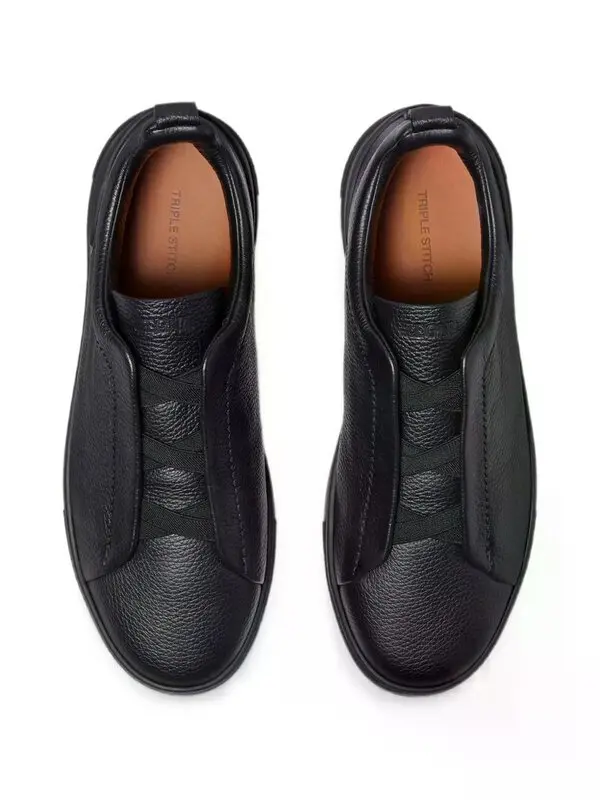 Zegna Triple Stitch Leather Sneakers - Black