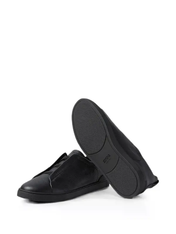 Zegna Triple Stitch Leather Sneakers - Black