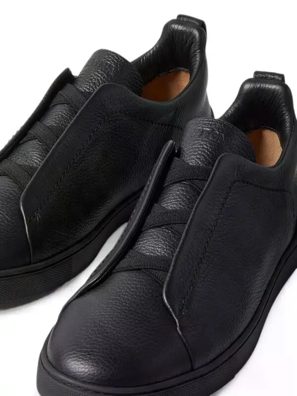 Zegna Triple Stitch Leather Sneakers - Black