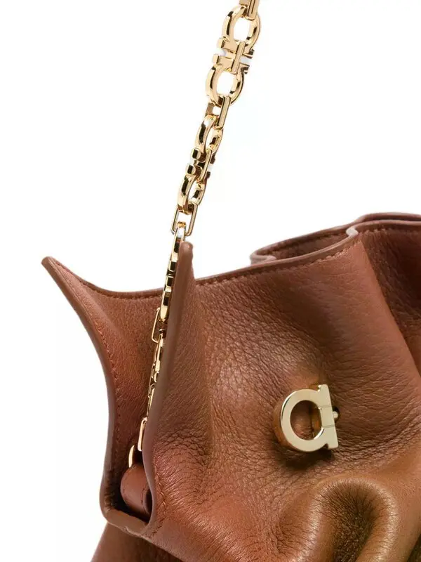 FERRAGAMO Gancini Leather Shoulder Bag - Brown