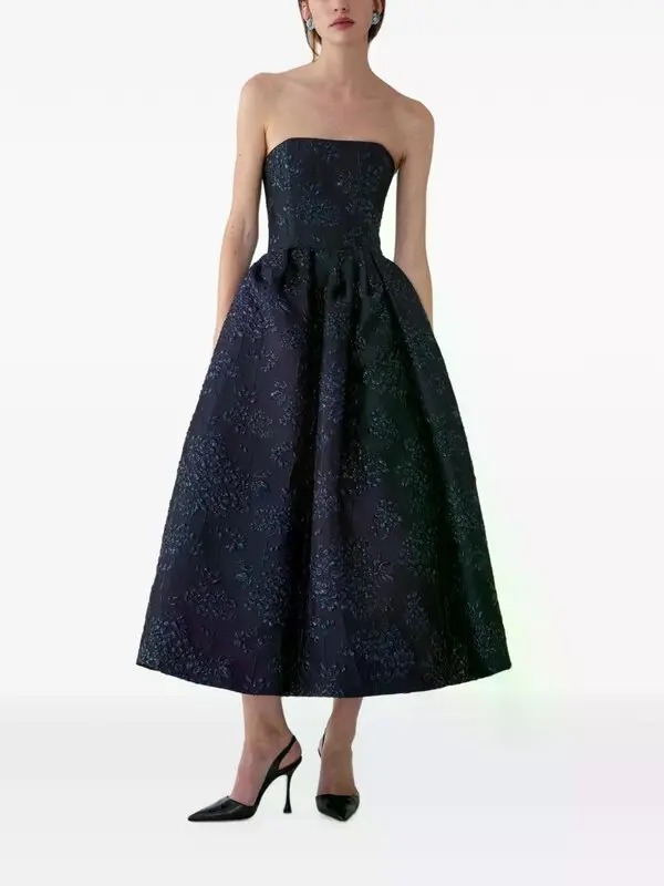 Carolina Herrera Strapless Floral Jacquard Midi Dress - Blue