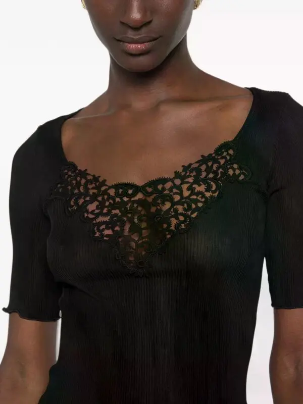 Saint Laurent Lace Trim Ribbed Top