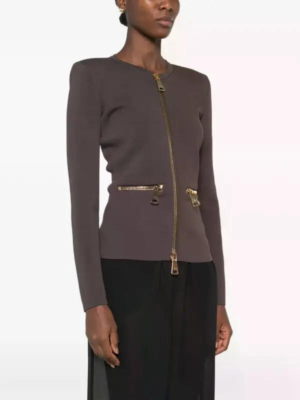 Elisabetta Franchi Zip-detail Cardigan - Brown