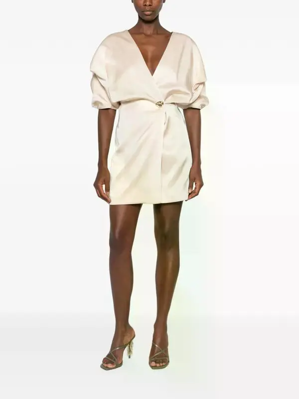 Raquel Diniz Anastasia Button-detail V-neck Mini Dress - Neutrals