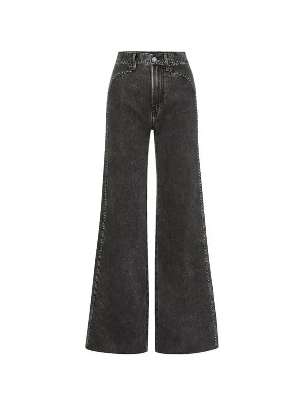 Veronica Beard Grant Stud-embellished Wide-leg Jeans - Grey