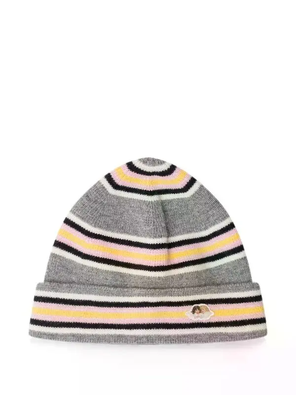 Fiorucci Angel Patch Striped Beanie Hat
