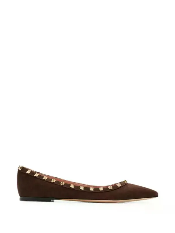 Valentino Garavani Rockstud Pointed-toe Ballet Flats - Brown