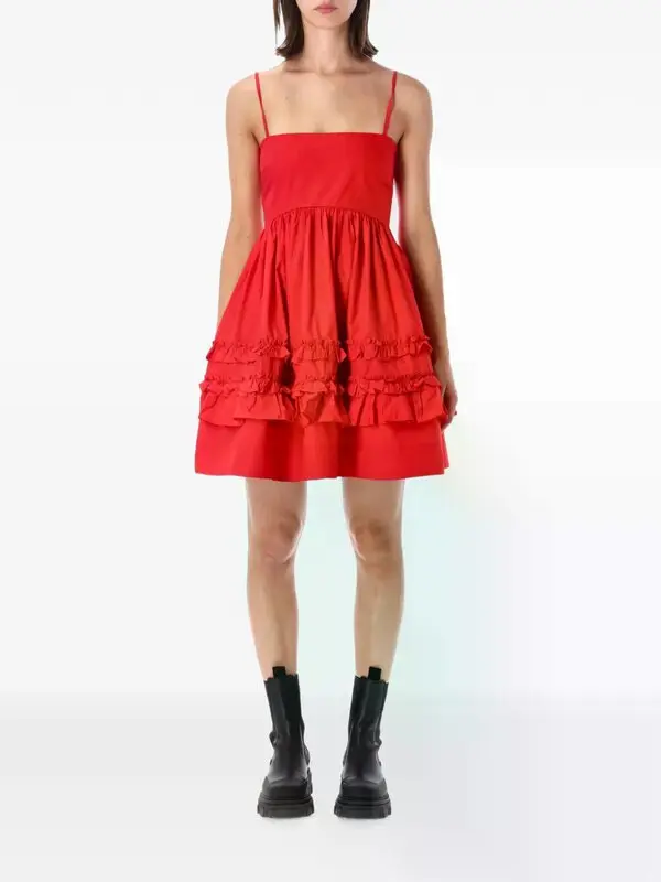 GANNI Cotton Dress With Frill Detailing