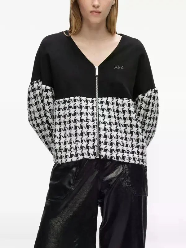 Karl Lagerfeld Bouclé Houndstooth Zip-up Sweatshirt