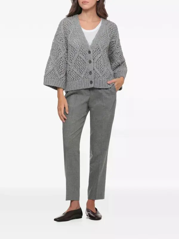 Peserico Perforated-knit Bead-embellished V-neck Sweater