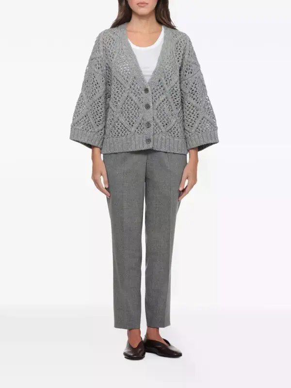 Peserico Perforated-knit Bead-embellished V-neck Sweater