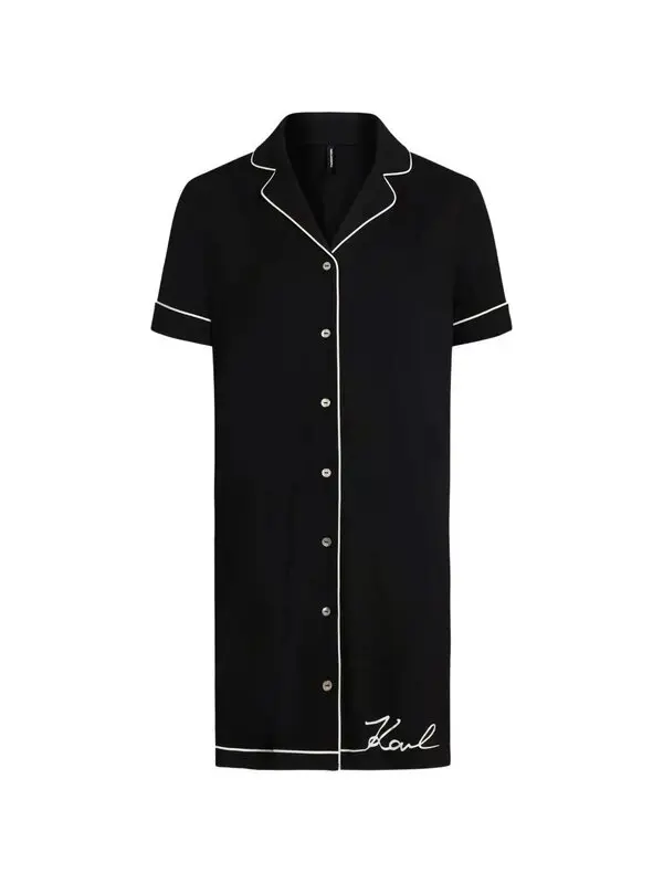 Karl Lagerfeld Signature Pajama Shirt Dress - Black