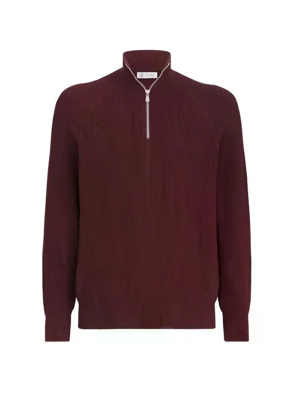 Brunello Cucinelli Cotton English Rib Half-zip Sweater - Red