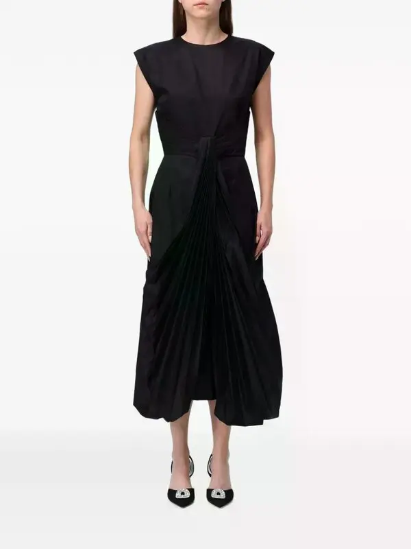 CRIDA MILANO Pleated-waist Sleeveless Midi Dress - Black
