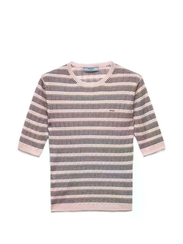 Prada Striped Cashmere And Silk Cropped Sweater