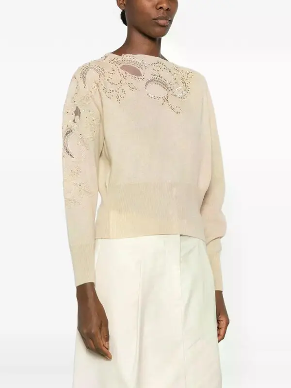 Ermanno Scervino Cashmere Sweater With Sequin And Lace Embellishments