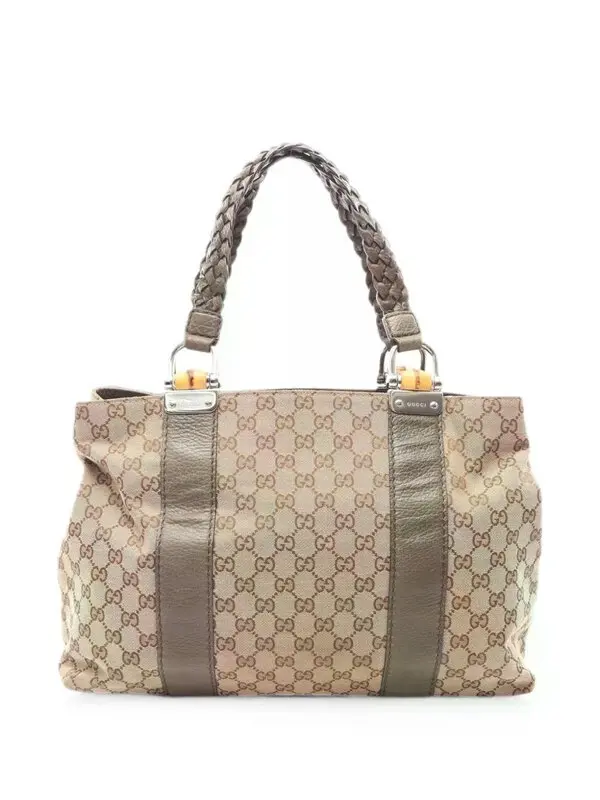 Gucci 2000s Bamboo Gg Canvas Tote Bag