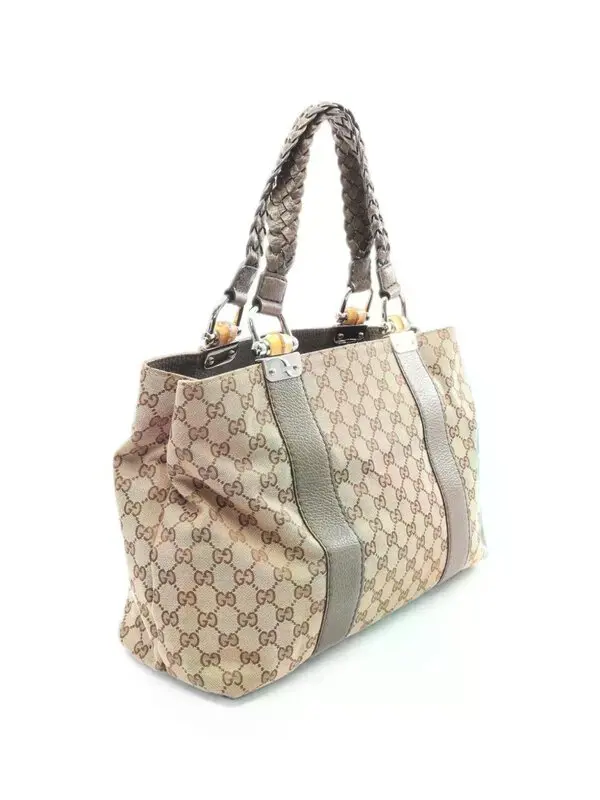 Gucci 2000s Bamboo Gg Canvas Tote Bag