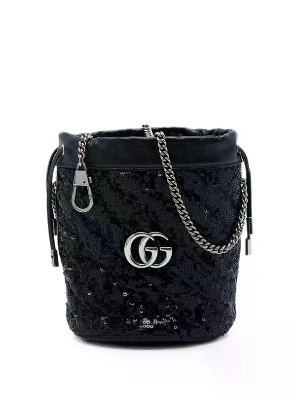 Gucci 2016-2026 Small Gg Marmont Sequined Diagonal Matelasse Calfskin Bucket Bag - Black
