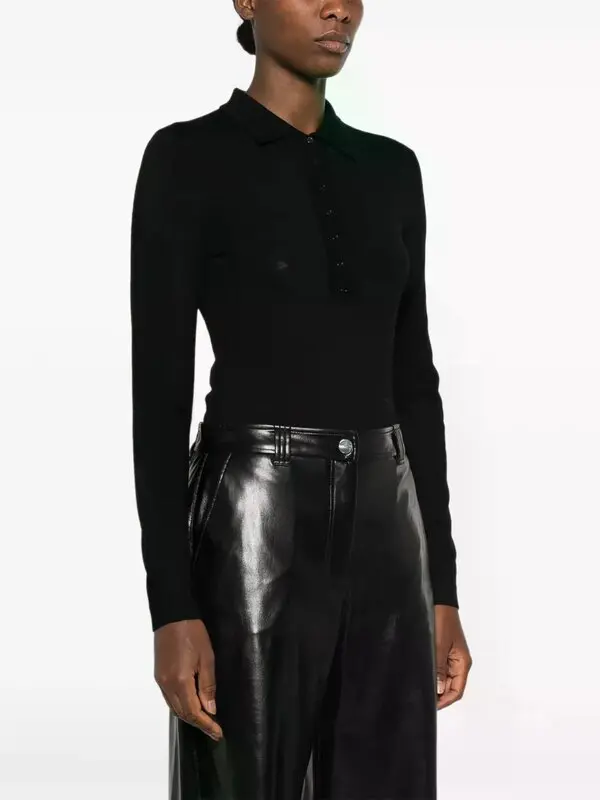Pinko Long-sleeve Buttoned Ribbed Knit Bodysuit