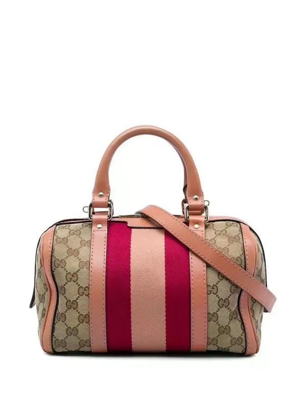 Gucci Small Gg Canvas Web Boston Bag Satchel - Neutrals