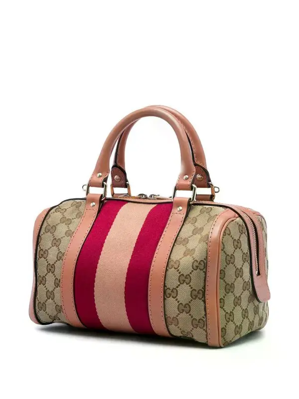 Gucci Small Gg Canvas Web Boston Bag Satchel - Neutrals