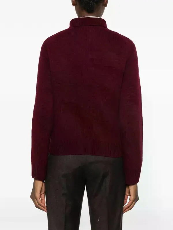 ALLUDE Burgundy Waffle Knit Polo Collar Button-up Sweater