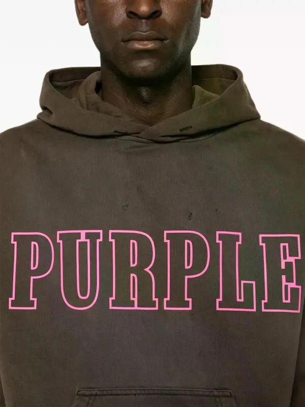 PURPLE BRAND Distressed Logo Cotton Hoodie