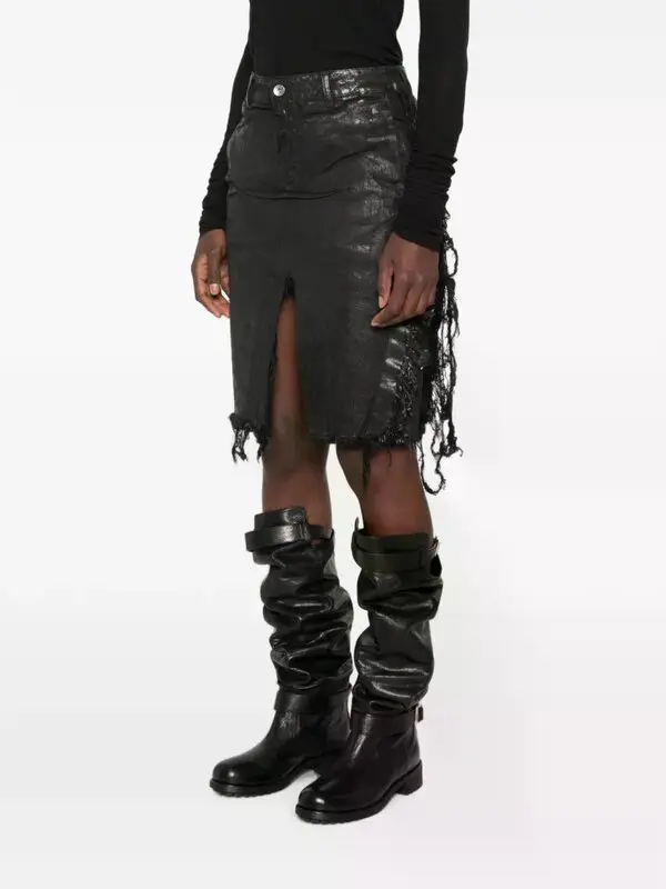 Rick Owens Distressed Sliced Denim Mini Skirt