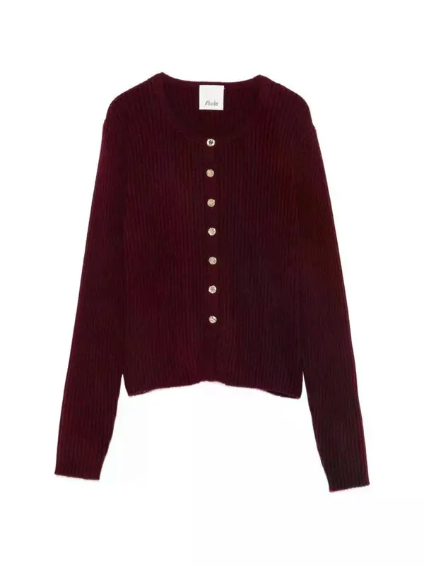 ALLUDE Ribbed Knit Button-up Cardigan - Red
