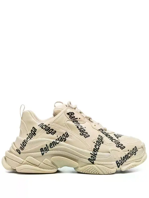 Balenciaga Triple S Logo-print Faux Leather Sneakers - Neutrals