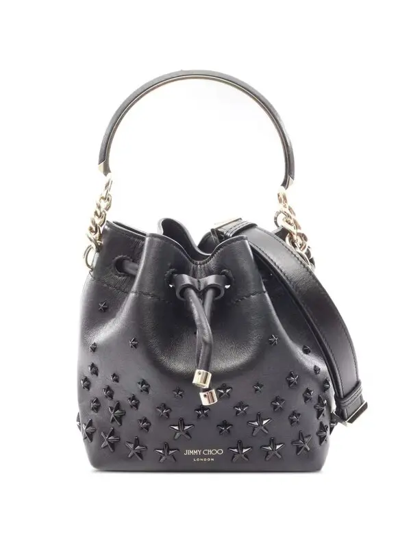 JIMMY CHOO Leather Star-studded Bucket Mini Bag - Black