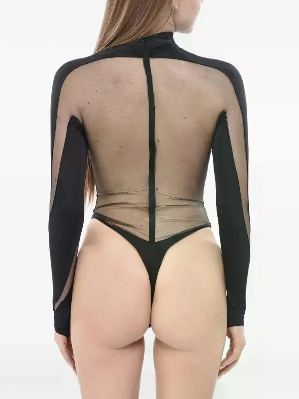 MUGLER Sheer Bodysuit With Silver-tone Logo