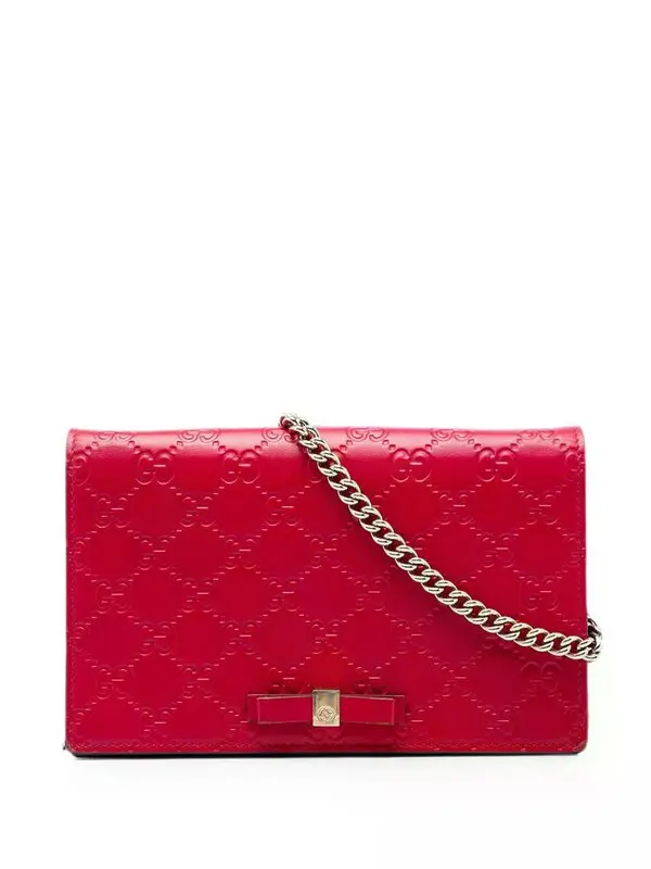 Gucci 2000-2015 Mini Guccissima Bow Signature Wallet On Chain Crossbody Bag - Red