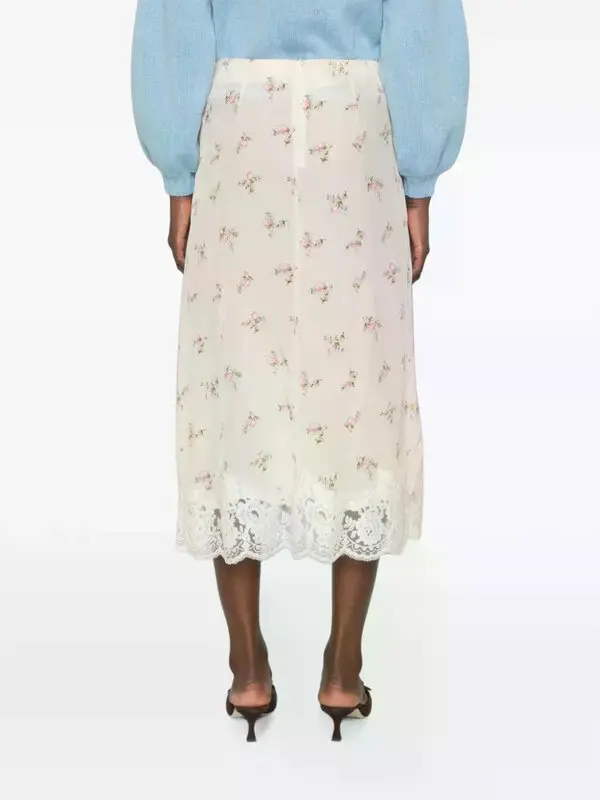 P.a.r.o.s.h Floral Print Lace Trim Midi Skirt